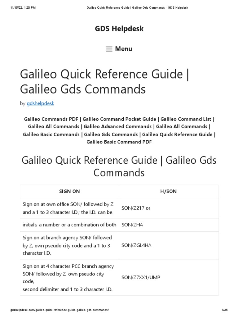 Galileo Quick Ref | PDF