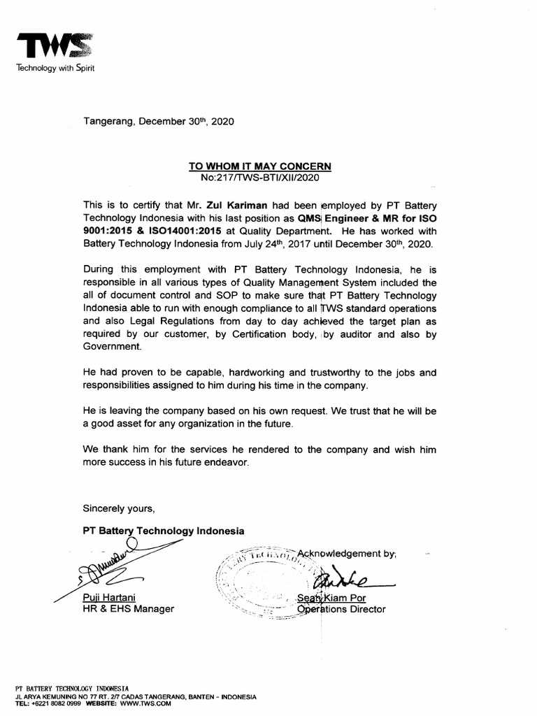 Work Experience Letter | PDF