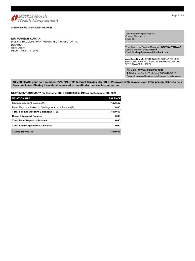 ICICI Bank Statement Summary | PDF