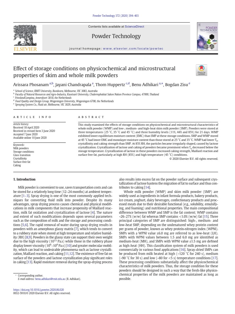 Effect of Storage Conditions On Physicochemical and Microstructural ...