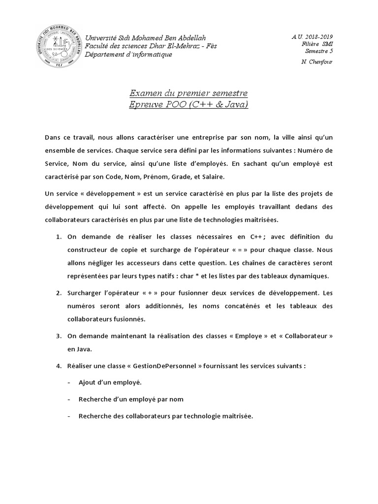 Examen POO : C++ & Java S5 | PDF