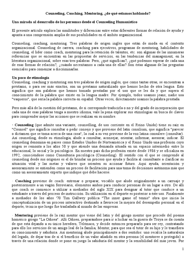 Counseling, Coaching y Mentoring: Claves y Diferencias | PDF ...