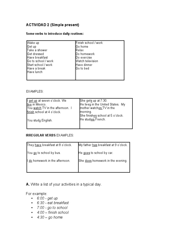 Actividad 2 Simple Present | PDF
