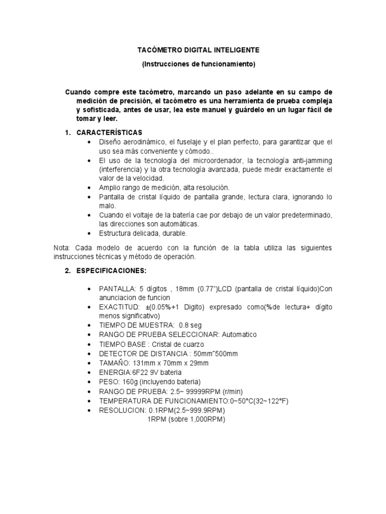 Intelligent Digital Tachometer Operating Instructions | PDF
