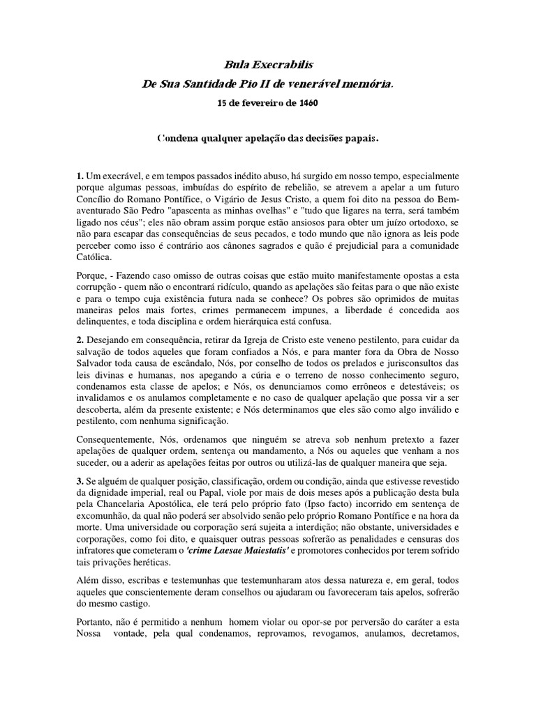 1460 - Bula Execrabilis - Papa Pio II | PDF | Papa | Igreja católica