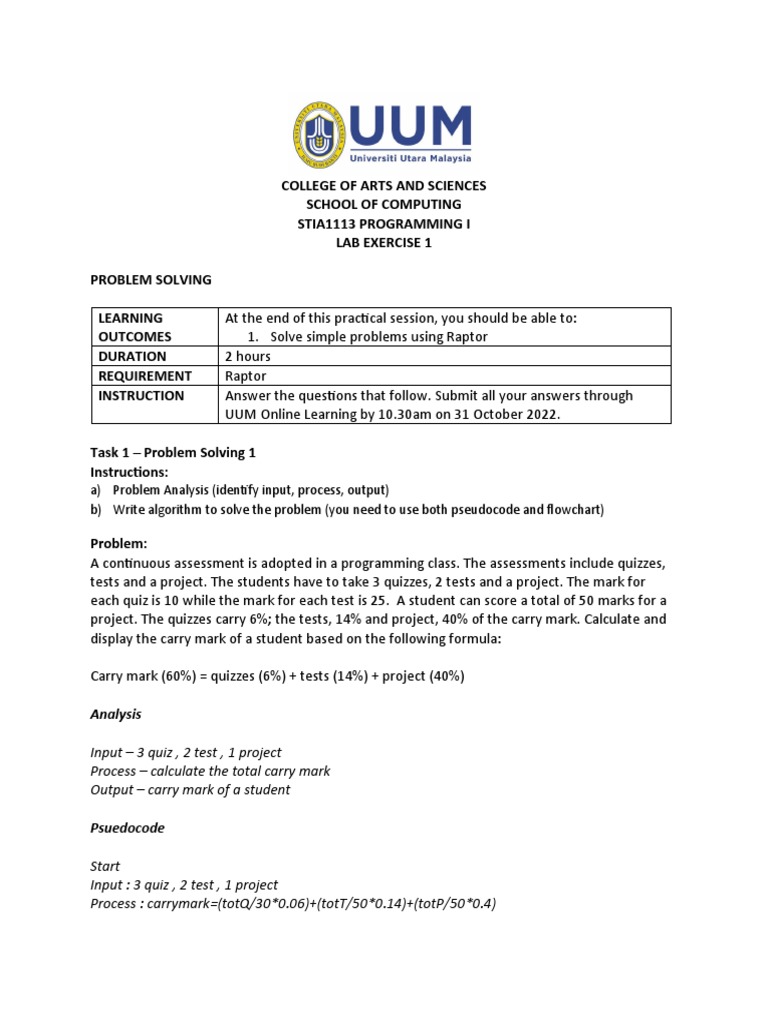 Stia1113 Lab Exercise1 Problem Solving (Zarif) | PDF