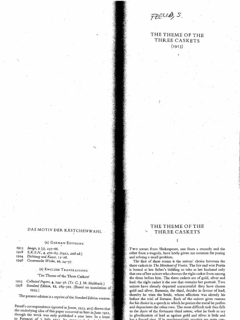Freud - The Theme of The Three Caskets | PDF | The Merchant Of Venice