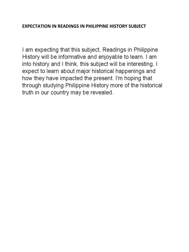 Expectation in Readings in Philippine History Subject | PDF