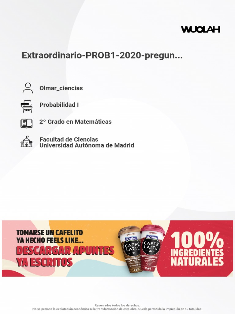 Wuolah Free Extraordinario PROB1 2020 Preguntas | PDF