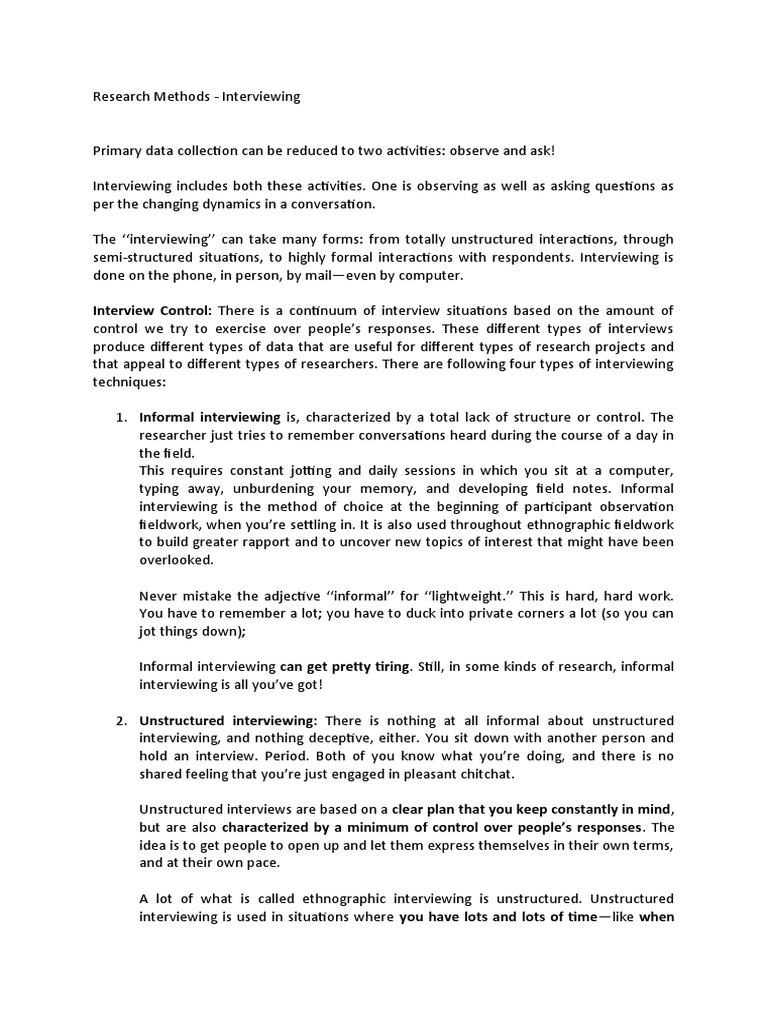 Interviewing As A Research Method | PDF | Field Research | Cognitive ...