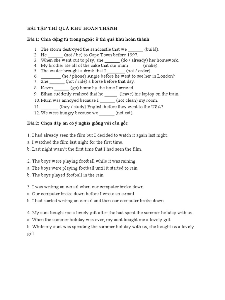 Bài Tập Thì Qkht+Qkhttd | PDF