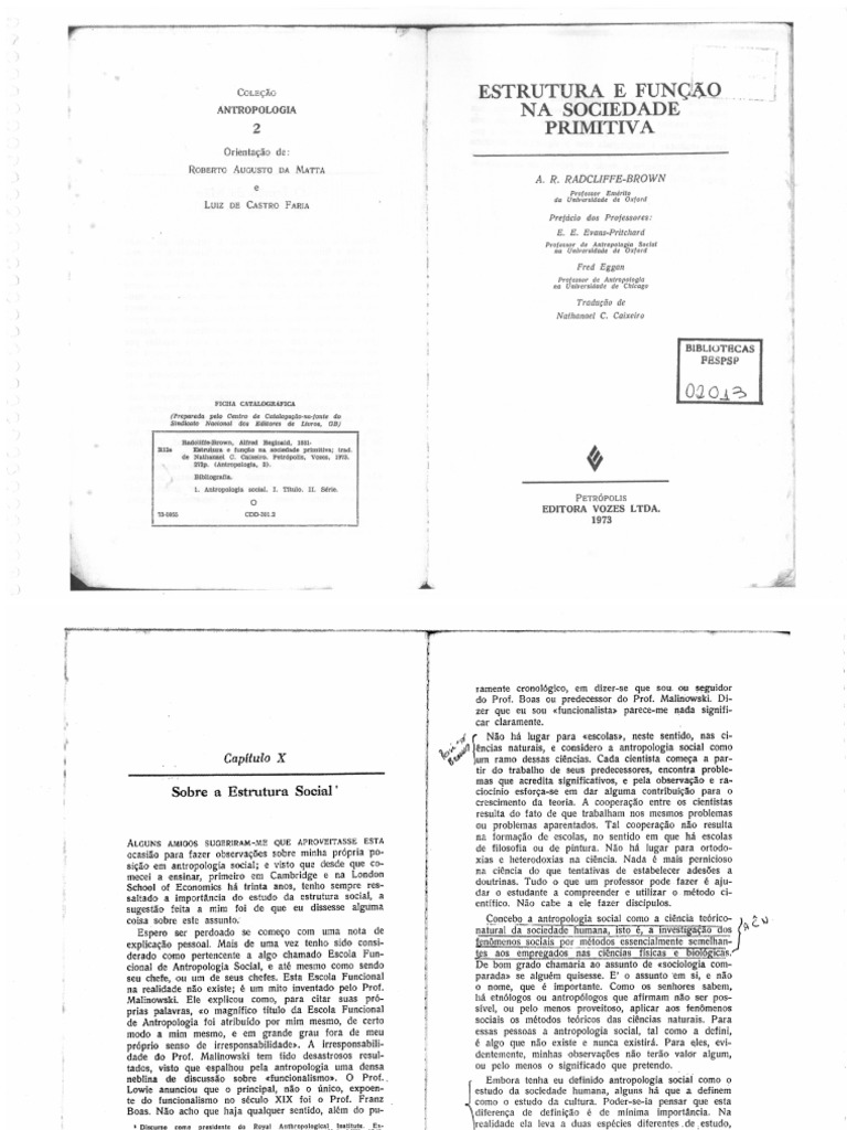 RADCLIFFE-BROWN, A. R. 1973 (1940) ,"sobre A Estrutura Social" | PDF