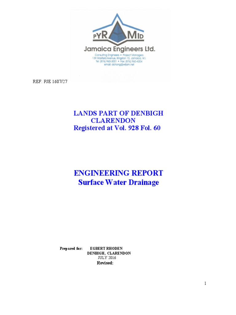 Engineering Report On Surface Water Drainage Plan, Denbigh, Clarendon ...