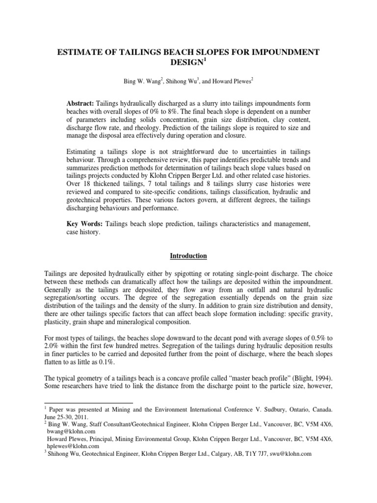 Tailings Beach Slope Estimation Methods | PDF | Mining | Beach