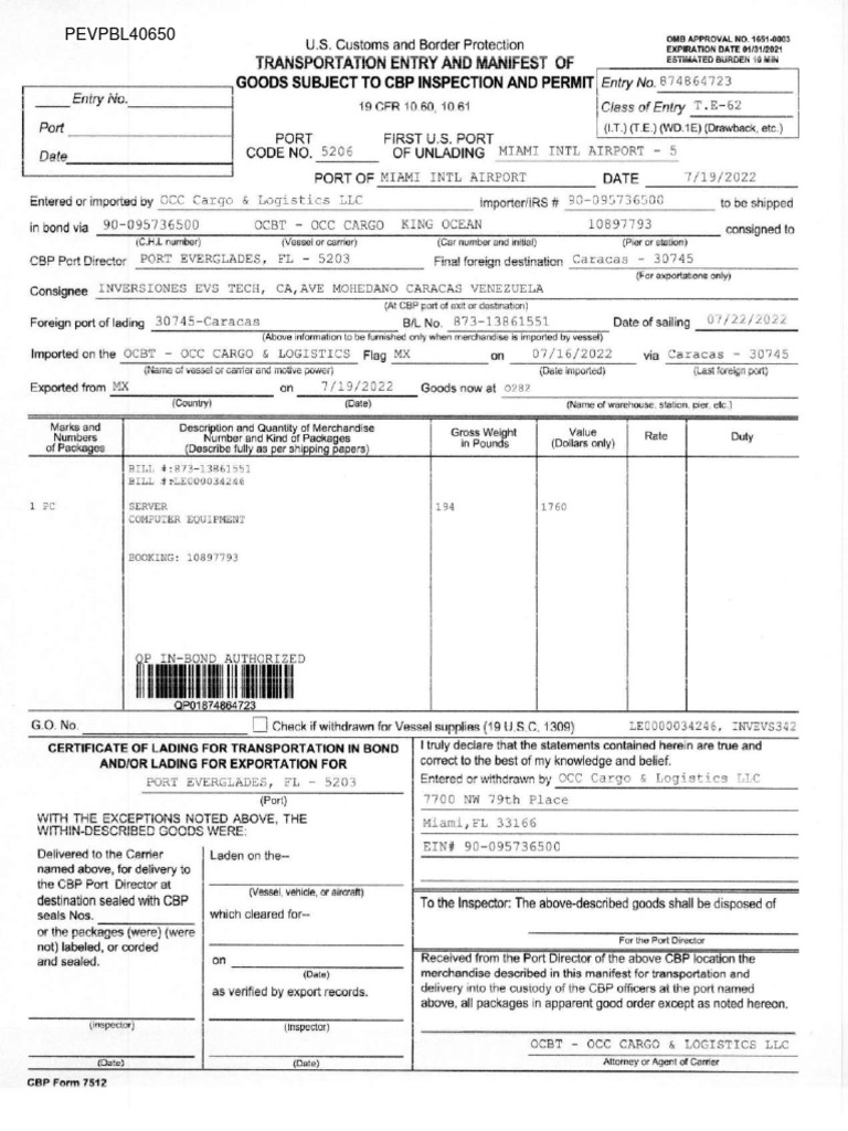 1302-BONDED MV AS FABRIZIA V-286S - Compressed | PDF | U.S. Customs And ...