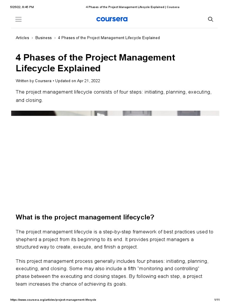 4 Phases of The Project Management Lifecycle Explained - Coursera | PDF ...