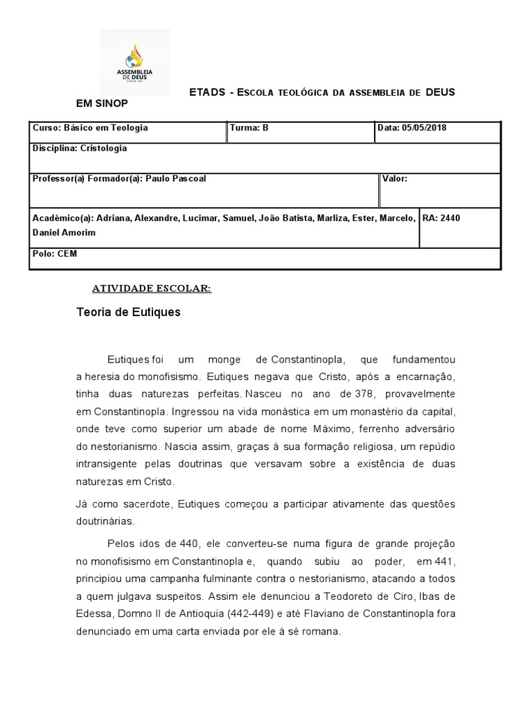 Teoria de Eutiques | Download grátis PDF | Teologia | Crença e doutrina ...