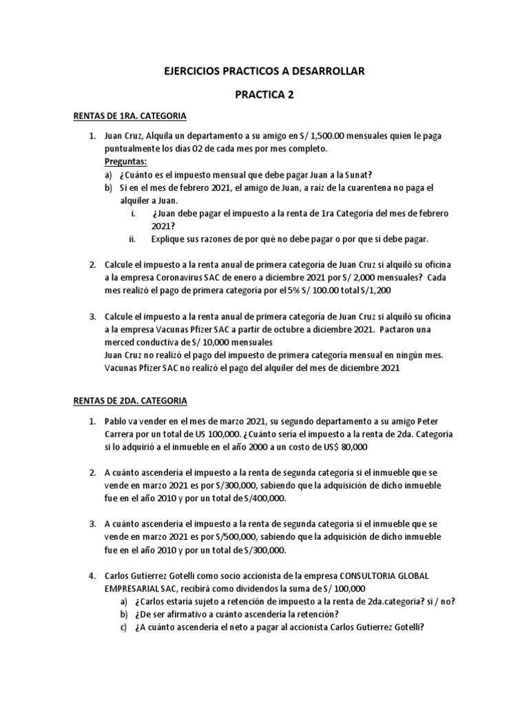 Ejercicios 1ra-2da-4ta-5ta. CategorÃ - A A Desarrollar PC2 | PDF