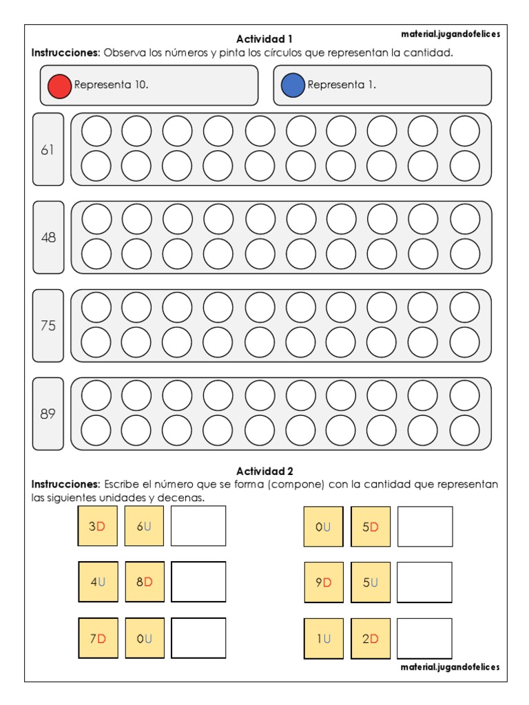 Guía de Apoyo - Valor Posicional de 1 A 99 | PDF | Notación Matemática ...