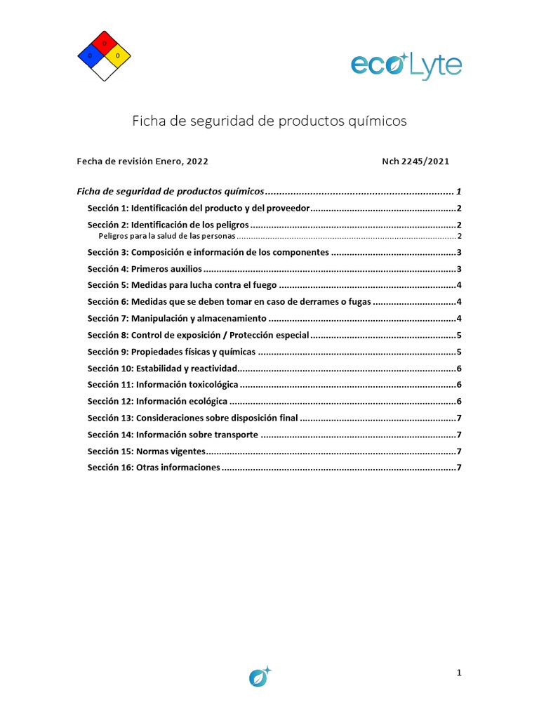 FICHA SEGURIDAD Ecolyte 2021 | PDF | Agua | Solubilidad