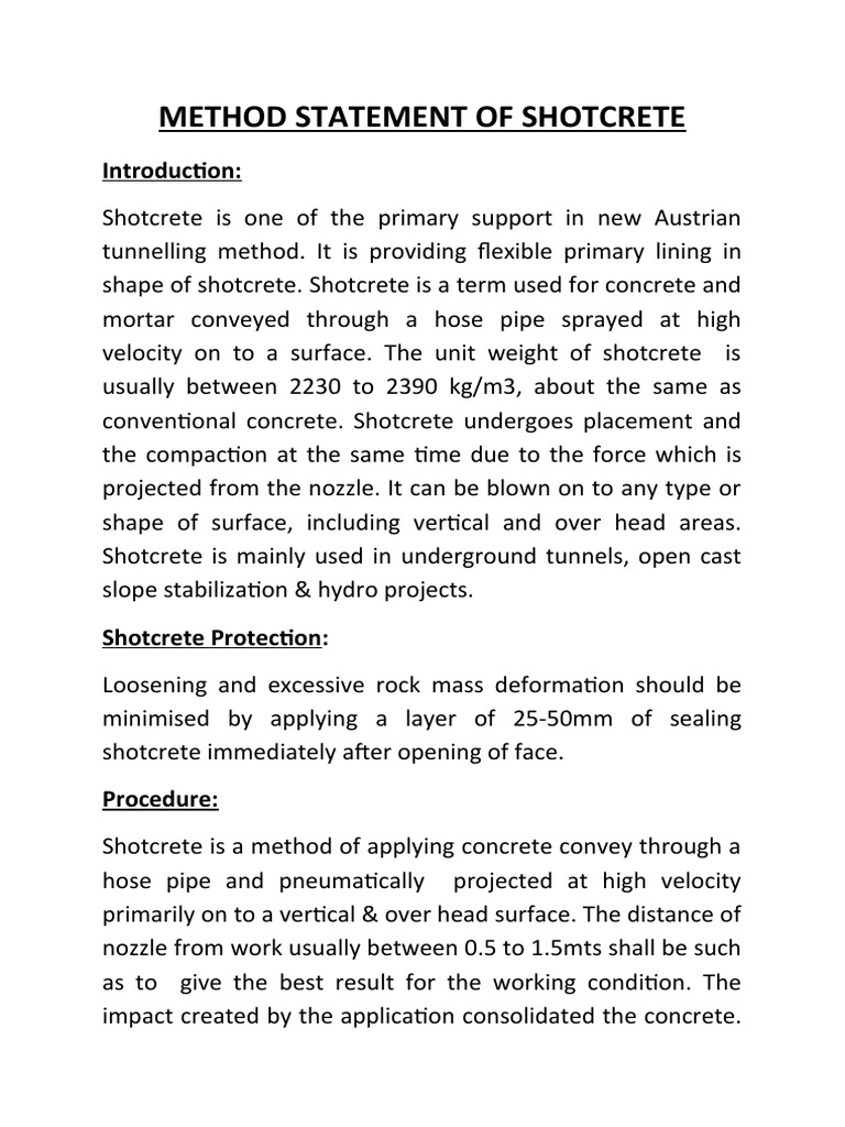 Shotcrete Method Statement Guide | PDF | Concrete | Materials