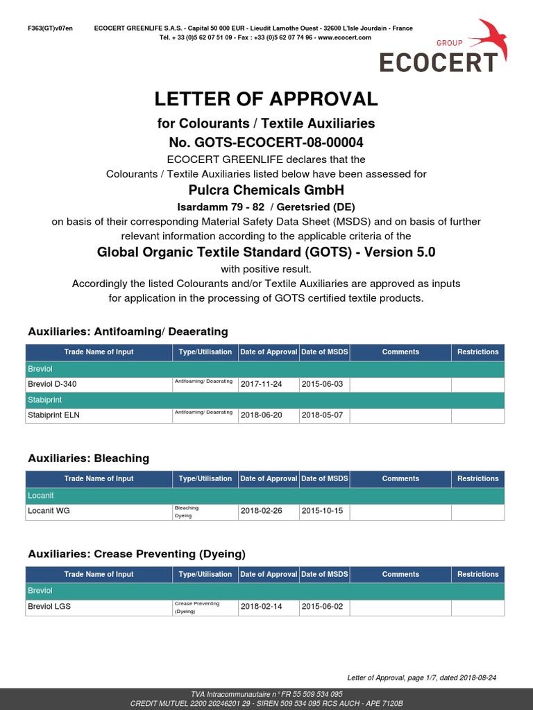 GOTS 5.0 Positive List 6 | PDF | Textiles | Materials