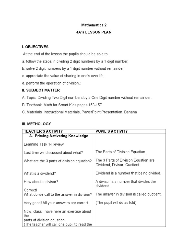 4a's Lesson Plan | PDF