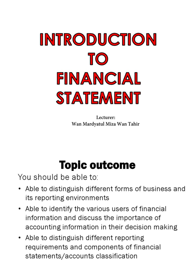 Topic 4 - Introduction to Financial statement | PDF | Balance Sheet ...