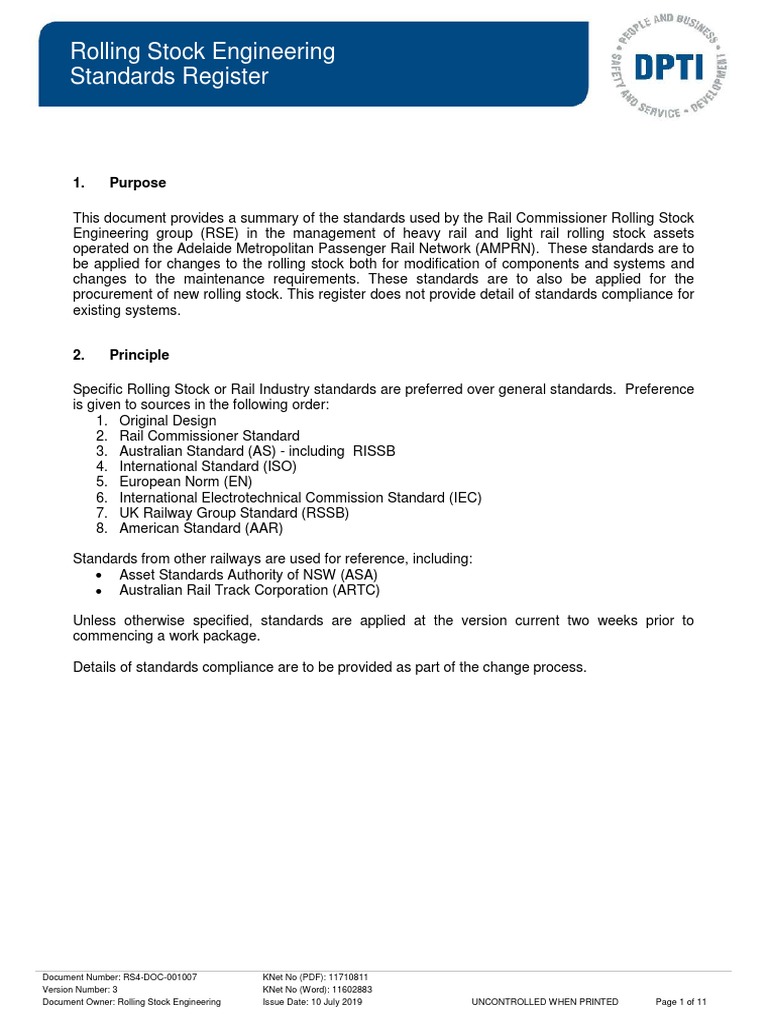 Standards for Rolling Stock Engineering: A Comprehensive Register of Technical Specifications ...