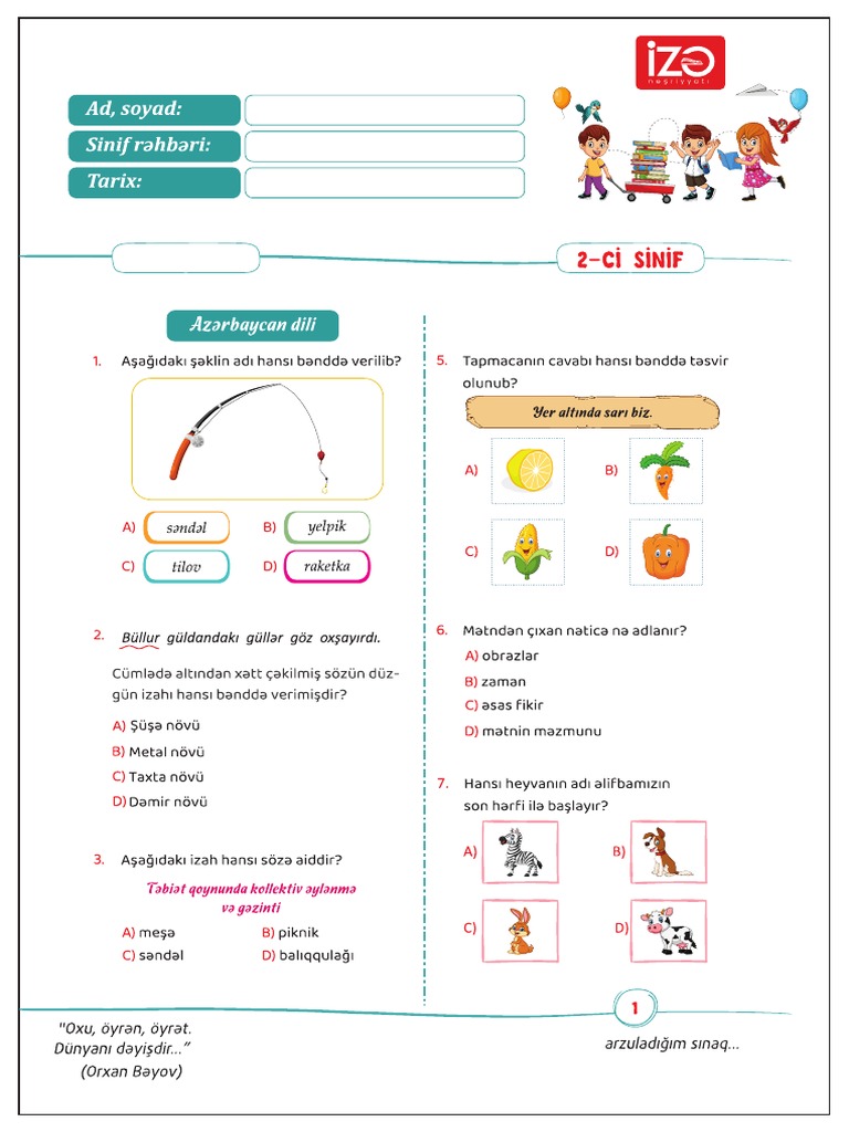 2 Sinif - Ana Dili KSQ 1 | PDF
