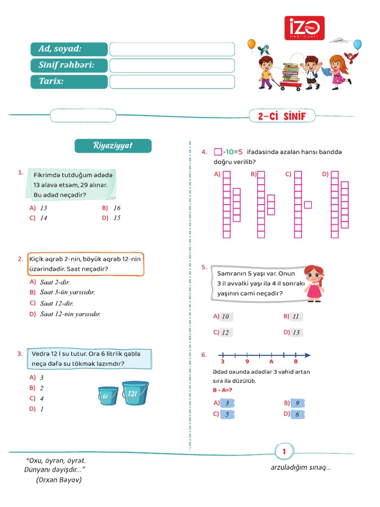 2 Sinif - Riyaziyyat KSQ 1 | PDF