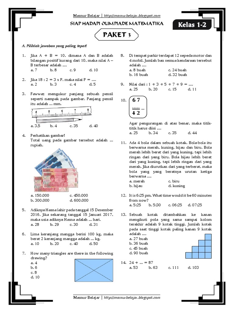 Siap Hadapi Olimpiade Matematika Kelas 1-2 Paket 3 | PDF