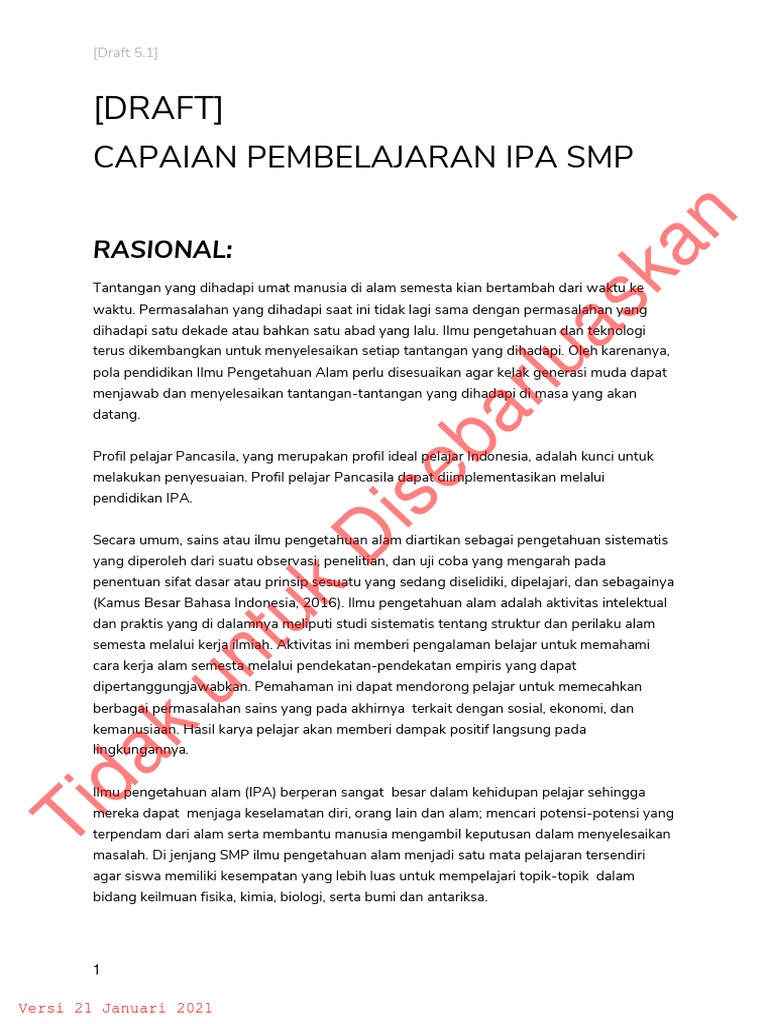 Capaian Pembelajaran IPA (SMP) Ver. 21012021 | PDF