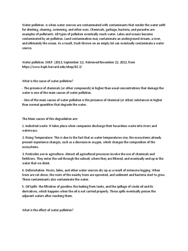 Main causes and effects of water pollution | PDF | Water Pollution | Water