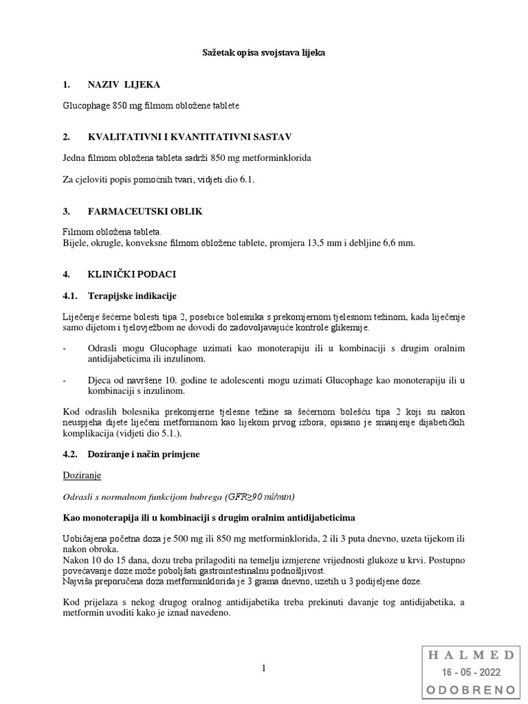 Glucophage 850 MG SMPC | PDF