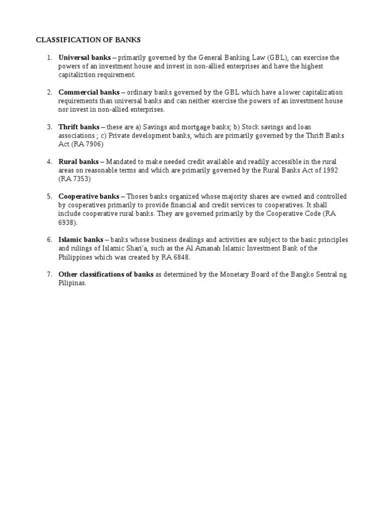 Classification of Banks | PDF | Loans | Deposit Account