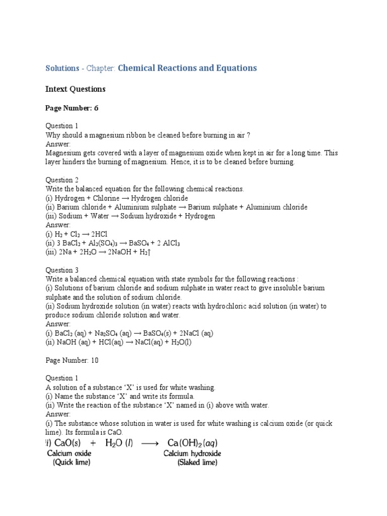 Class 10 Chemical Reactions Solutions | PDF | Chemical Reactions | Redox