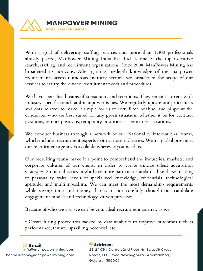 ManPower Mining India Pvt. Ltd. Profile | PDF | Recruitment | Human ...
