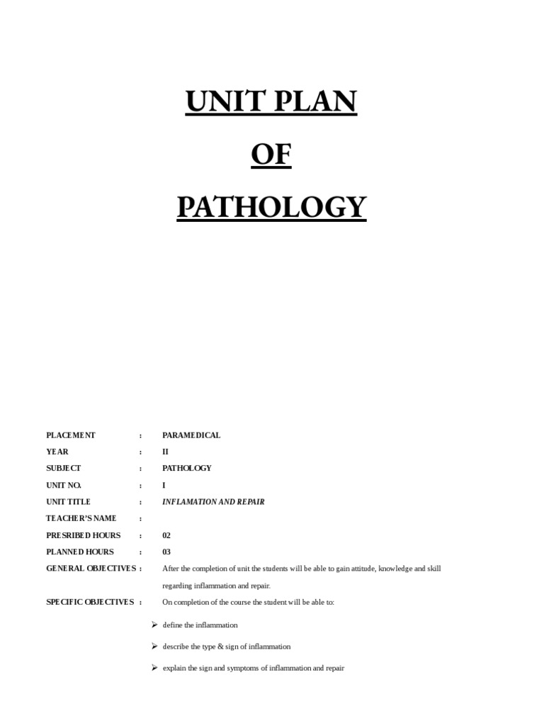 Pathology Unit Plan | PDF | Lecture | Wound