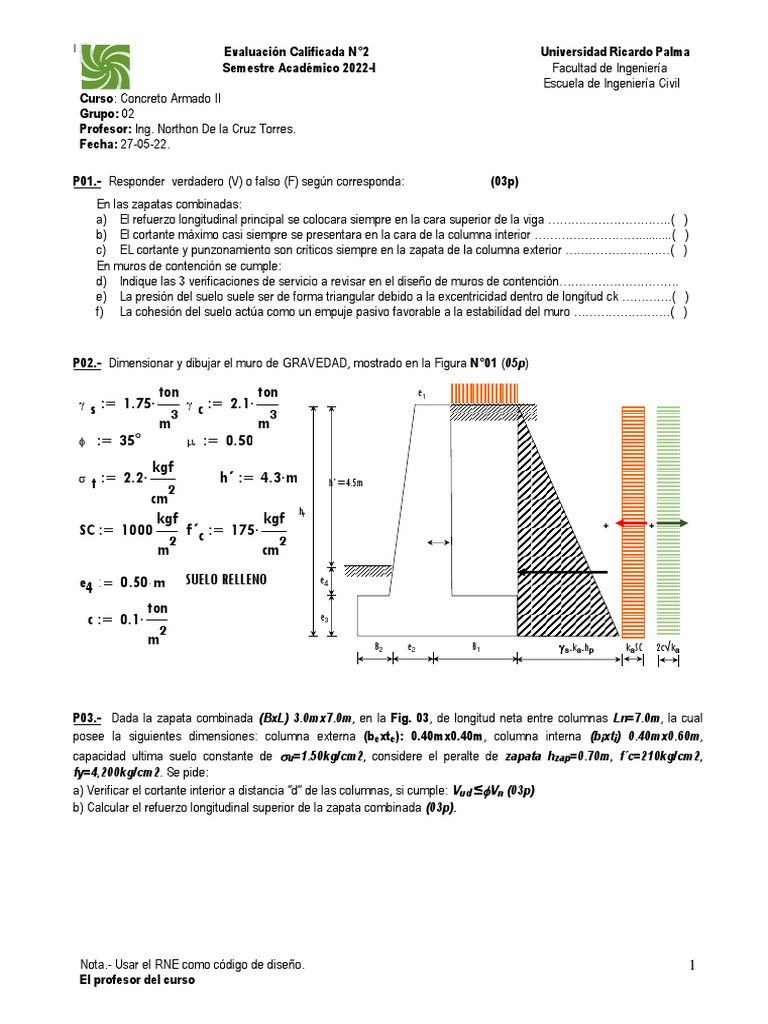 Eval #2, Concreto Armado II, 2022-I, Grupo 03 | PDF | Ingeniería | Elementos arquitectónicos