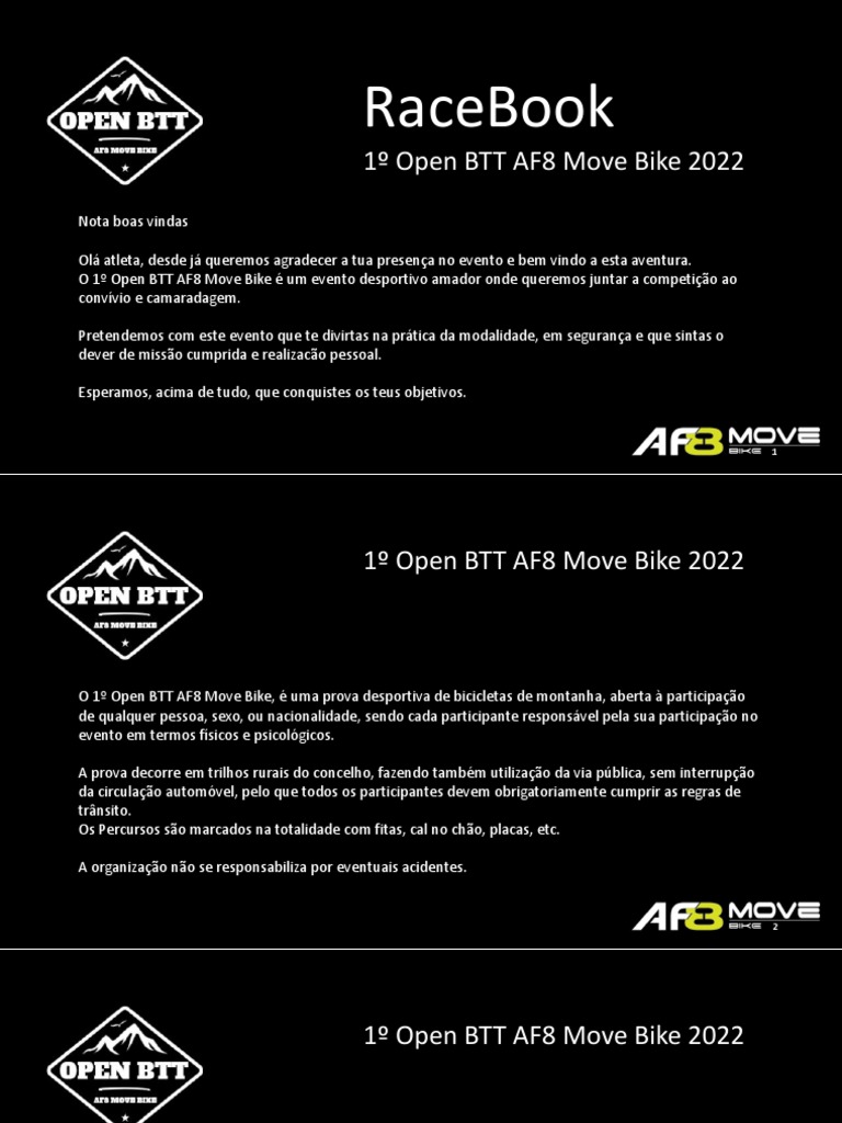 RaceBook - 1º Open BTT AF8 Move Bike | PDF | Transporte terrestre