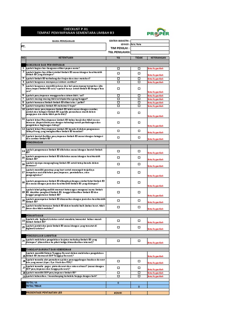 Checklist Pengelolaan Limbah B3 oleh Pihak Ketiga | PDF