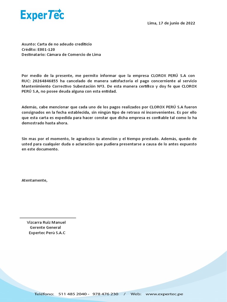 Carta de No Adeudo | PDF