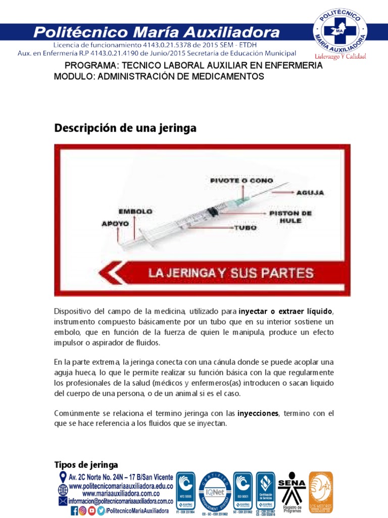 Partes de La Jeringa | PDF | Jeringuilla | Terapia intravenosa