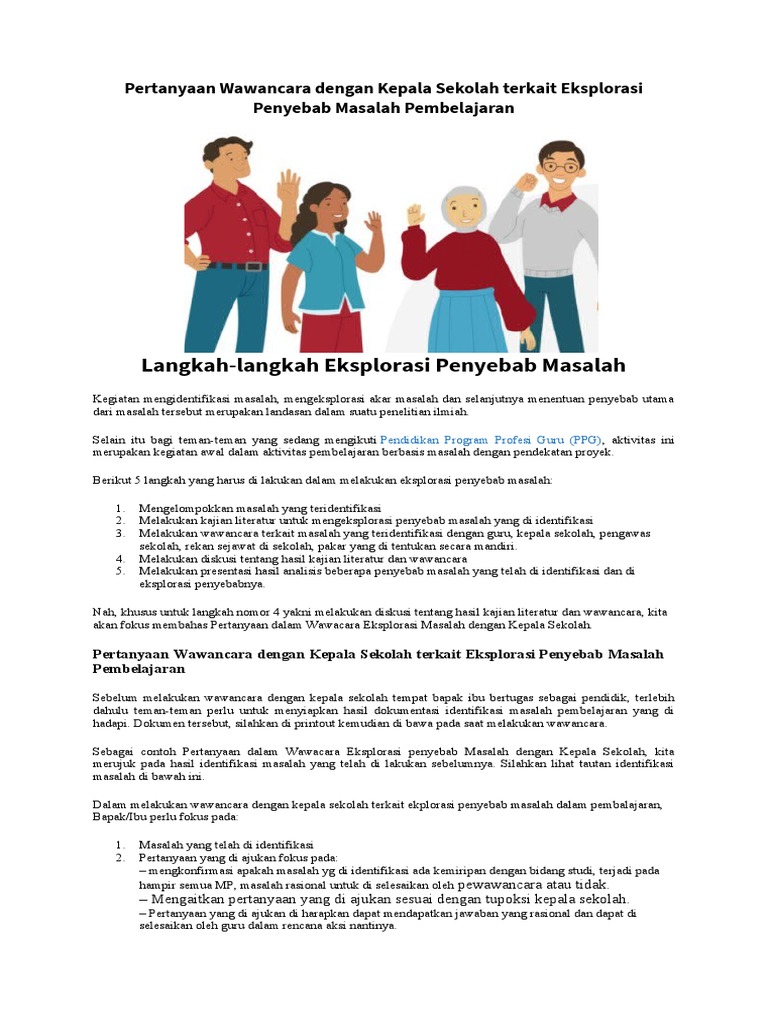 Pertanyaan Wawancara Dengan Kepala Sekolah Terkait Eksplorasi Penyebab Masalah Pembelajaran | PDF