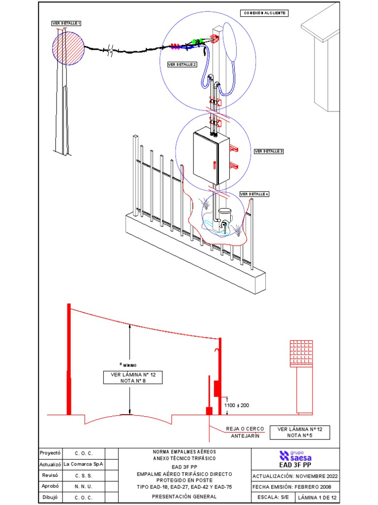 Empalme Aéreo Directo Trifásico Protegido en Poste, EAD 3F PP. | PDF
