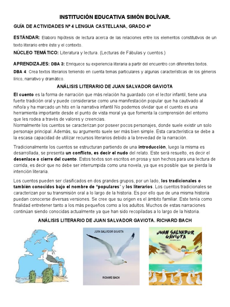 Guia 4 Castellano. Grado 4 Grado | PDF | Cuentos | Narración