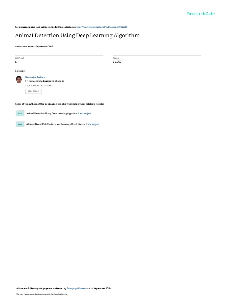 Animal Detection Using Deep Learning Algorithm Pdf Artificial
