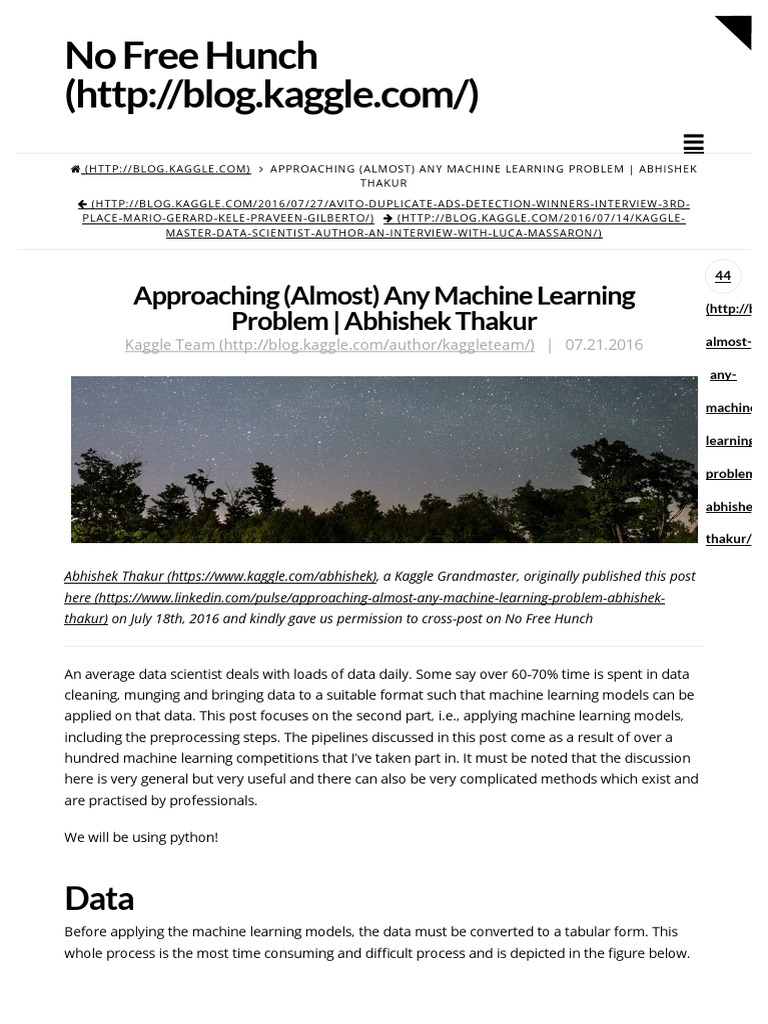 Approaching (Almost) Any Machine Learning Problem - Abhishek Thakur - No Free Hunch | PDF ...