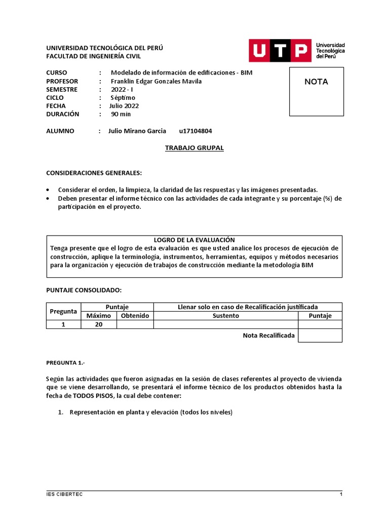 UTP - CGT - Trabajo Grupal | PDF | Autodesk Revit | Informática
